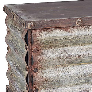 Household Essentials Vintage Metal Storage Trunk, Rustic Silver, Large