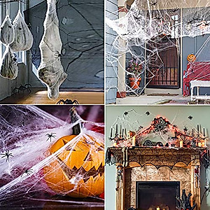 DearHouse 1100 sqft Halloween Stretch Spider Webs Indoor & Outdoor Spooky Spider Webbing with 60 Fake Spiders for Halloween Decorations