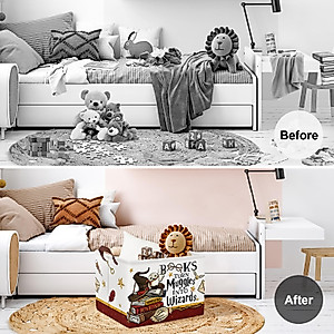 Clastyle Magic Nursery Decor Baby Basket Large Brown Feather Wand Hat Basket Broomstick Owl Kid Gift Book Shelf Basket Collapsible Clothes Basket Rectangle Toy Chest