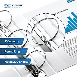 Premium Economy 1-Inch Binder, 3-Ring Binder for School, Office, or Home, Colored Binder Notebook, Pack of 6, Round Ring, White