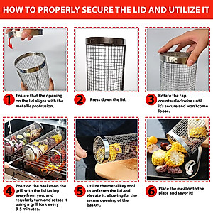 Sunmikosh Rolling Grilling Basket - Barbecue Portable Roll Grill Basket for Outdoor Camping - Stainless Steel BBQ Net Tube Grill Basket, Suitable For Fish, Kabob, Meat, Vegetables, French Fries