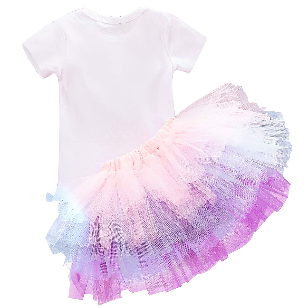 NNJXD Baby Girls 1st Birthday Unicorn Outfits Set Rainbow Tutu Skirt+ Unicorn T-Shirt+ Flower Headband(1 Years, 12 (Pink) 1 Year)