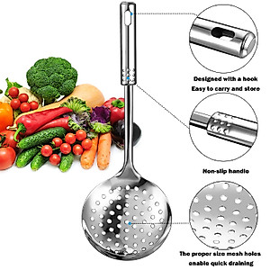 2 Pieces Stainless Steel Cooking Colander Skimmer Slotted Spoon Kitchen Strainer Ladle with Long Handle for Kitchen Cooking Baking, 13.4 Inch
