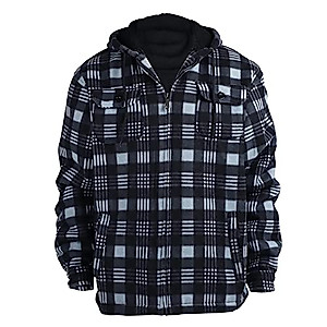 Yasumond Mens Winter Jackets Flannel Fleece Sherpa Lined Plaid Heavyweight Hooded Coats (Charcoal, XX-Large)