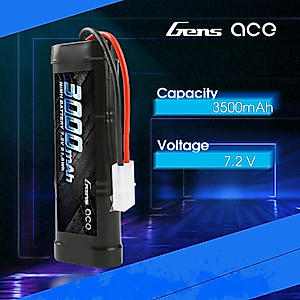 Gens ace 7.2V 3000mAh NiMH Battery High Power Rechargeable Low-self Discharge with Tamiya Plug for RC Cars Truggy Tank Electric RC Monster Truck Buggy Traxxas LOSI Associated HPI Tamiya Kyosho