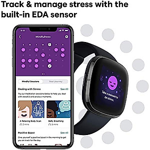 Fitbit Sense Health & Fitness Smartwatch W/ GPS, Bluetooth Call/Text, Heart Rate SpO2, ECG, Skin Temperature & Stress Sensing (S & L Bands, 90 Day Premium Included) International Version (Graphite)