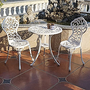 KAI LI Patio Bistro Sets 3 Piece cast Aluminum Patio Furniture Outdoor Garden Metal Rust Proof Tables and Chairs White bisrto Set (Leaf-White)
