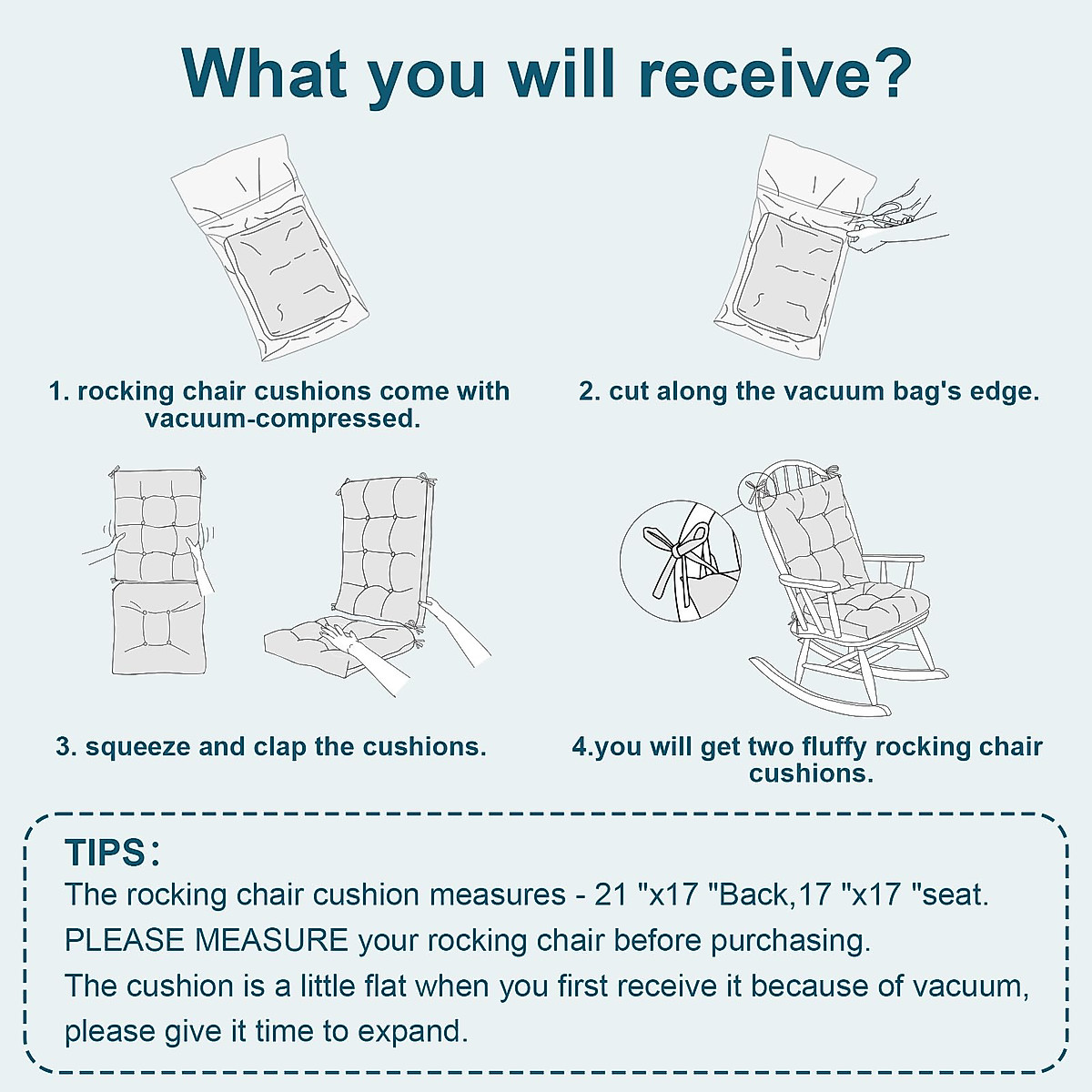 DYTXIII Pack of 2 Rocking Chair Cushion Set with Seat & Back,Water Repellent Patio Tufted High Back Seat Cushions with Ties for Indoor Outdoor Porch Rocker(21"x17"Back,17"x17"seat,Brick Red)