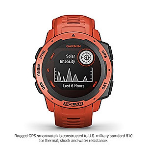 Garmin Instinct Solar, Rugged Outdoor Smartwatch with Solar Charging Capabilities, Built-in Sports Apps and Health Monitoring, Flame Red