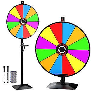 24" Prize Wheel - Dual Use Tabletop or Height Adjustable Floor Stand Heavy Duty Spinner Wheel of Fortune with 12 Slots & Dry Erase & Eraser for Carnival, Trade Show, Fortune Spinning Game