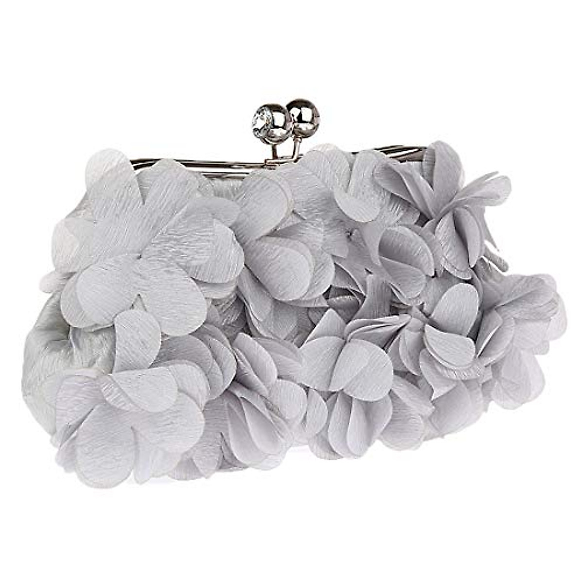Santimon Women Clutch Kiss Lock Purse HandBags Satin Flower Evening Bags with Removable Strap Grey