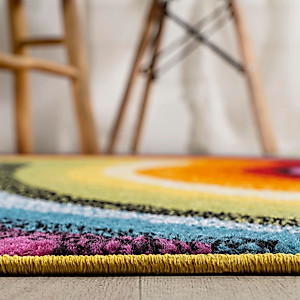 JONATHAN Y DZC100A-5 Flow Abstract Swirl Indoor Area Rug, Kids & Novelty, Modern, Coastal, Bedroom, Kitchen, Living Room, Easy-Cleaning, Non-Shedding, 5 X 8, Red/Yellow/Blue