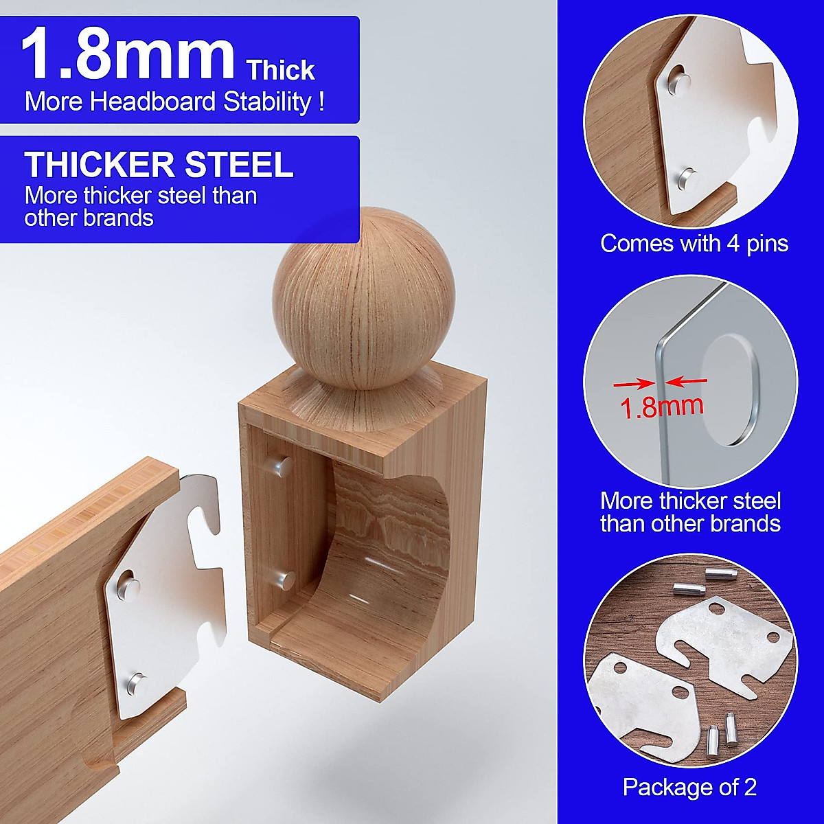 PAGOW 2Pcs #10 Hook Plates, Universal Bed Rail Hook Plates Frame Bracket Headboard Footboard with Pin Replacement Wooden Bed Parts or New Bed Constructions
