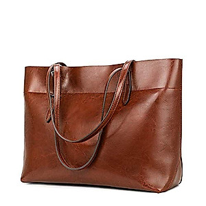 Kattee Vintage Genuine Leather Tote Shoulder Bag for Women Satchel Handbag with Top Handles (Brown)