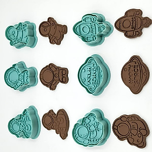 Gobaker 3D Space Rocket Cookie Cutters,Astronaut Rocket Moon Star Planet Outer Space Fondant Stamper Set, Biscuit Cake Baking Mold for Party Supplies,6pcs