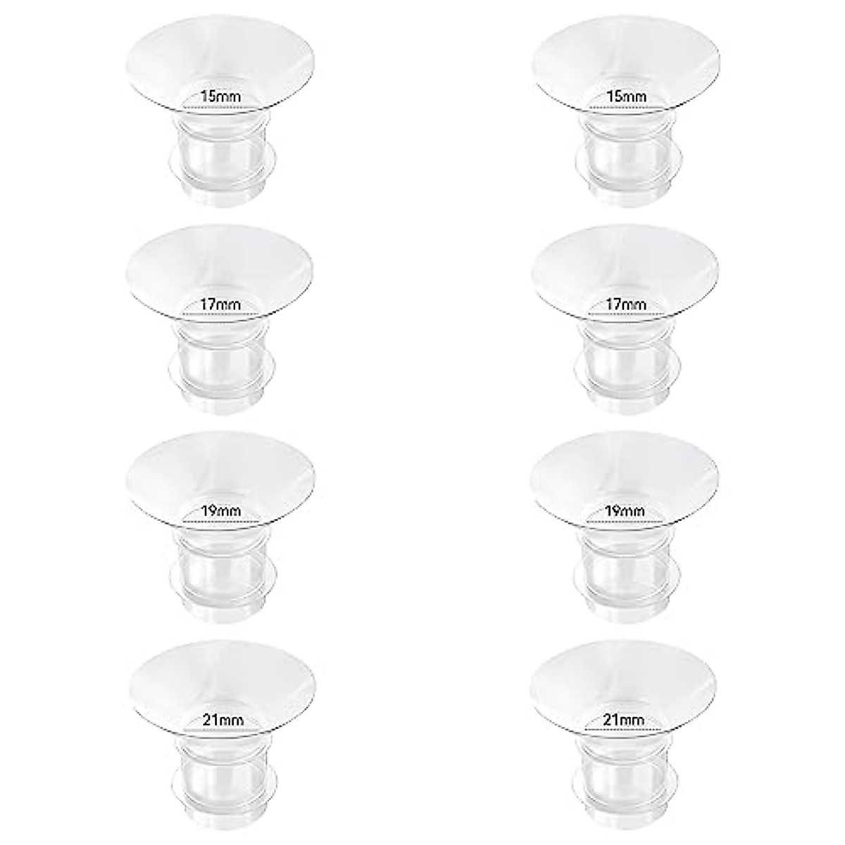 Vcekract Flange Inserts 15/17/19/21mm 8PCS, Compatible with TSRETE, Medela, Momcozy S9/S9Pro/S12/S12Pro Wearable Breast Pump, Reduce 24mm Tunnel Down to Correct Size