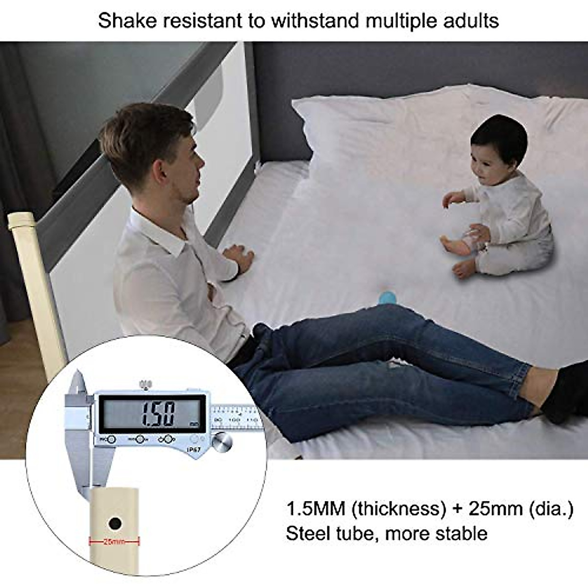 ANGELLOONG Extra Long Bed Rails for Toddlers, Folding Bed Safety Rail for Baby, Crib Guardrail for Kids with Dual Lock (70" - 1 Side only)