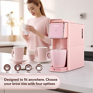 Mecity Pink Coffee Maker Mini Single Serve Coffee Machine Compatible with K Cup Capsule, Ground Coffee, Loose Tea, Small Coffee Pot For Home Use, RV, Apartment, Auto Shut Off 120V 1000W