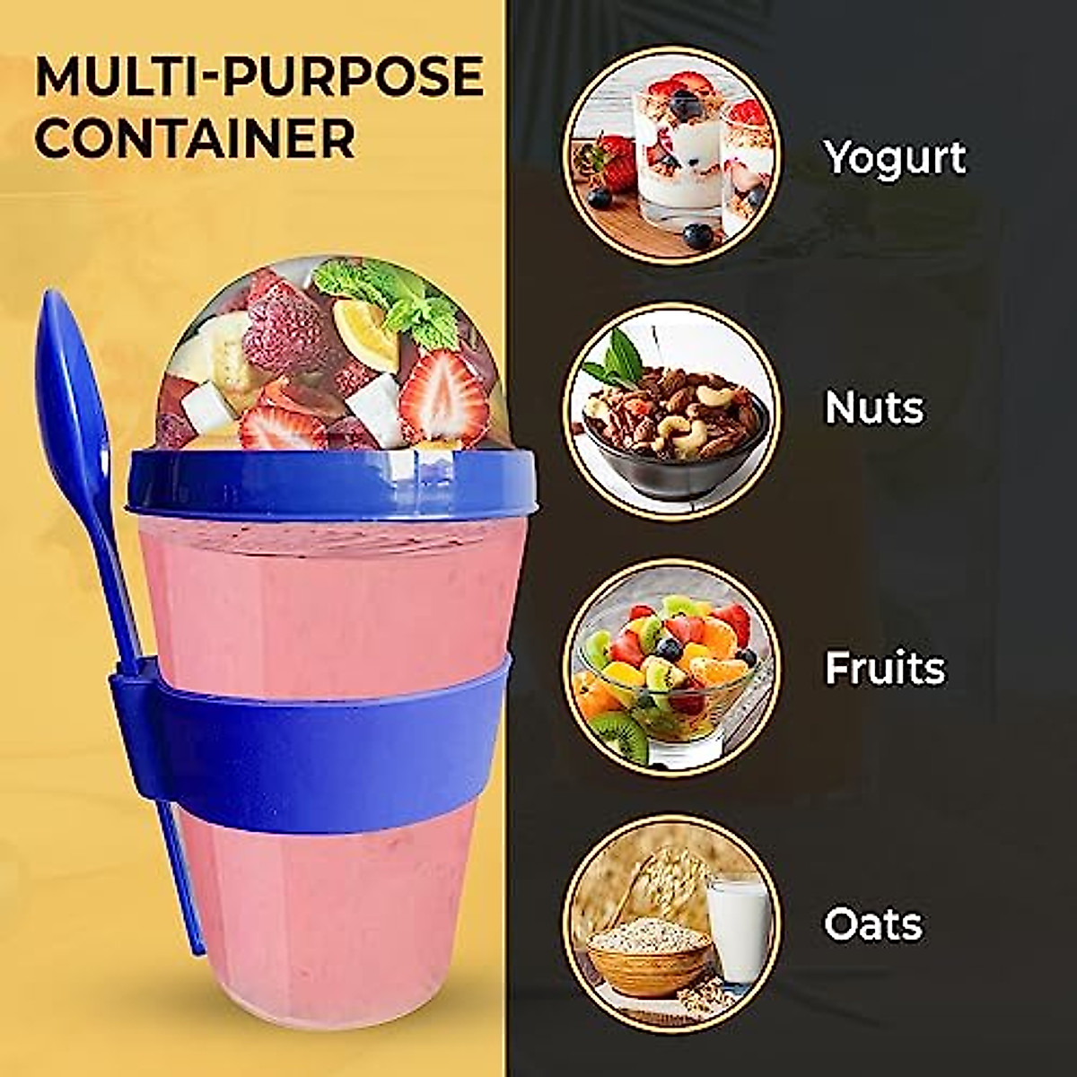 Minial Wave Pack of 4 Yogurt Parfait Cups with Lids and Spoon - Portable and Reusable - Ideal for Breakfast, Snacks, and On-the-Go crunch cup - Versatile Set of Overnight Oats Containers with Lids