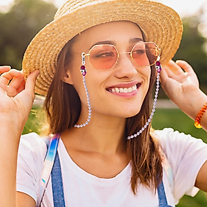 TXIN Pearl Beaded Eyeglass Chain Holder, Elegant Sunglasses Reading Glasses Cord Neck Strap Rope Holder for Women Girls (White)