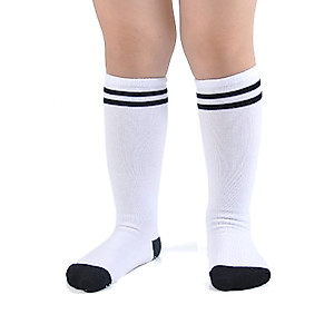 EPEIUS Knee High Socks with Non-Slip Grip Toddller Boys Girls Athletic Stripe Team Tube Socks for Soccer, Basketball, Baseball,5 Pairs Pack 3-5 Years