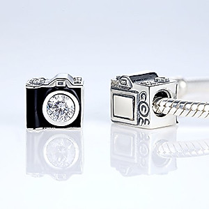 Authentic 925 Sterling Silver Camera Memory Charm Beads I Love to Travel Charms for Bracelet & Necklace (B)