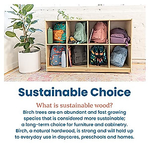 ECR4Kids 8-Compartment Mobile Backpack Storage Cabinet, Classroom Furniture, Natural