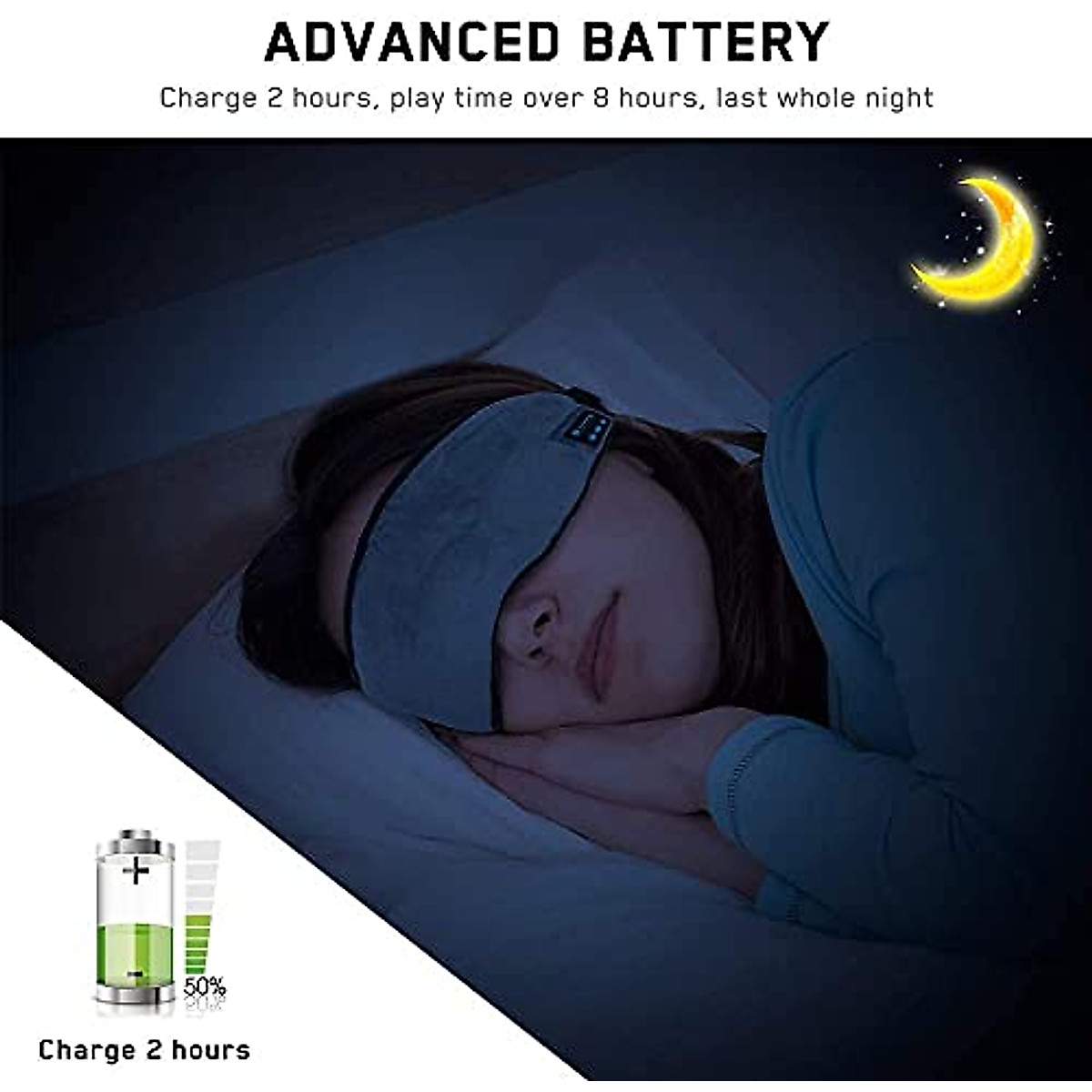 Brynnl Bluetooth Eye Mask Sleep Headphones, Wireless Music Light Blocking Sleep Eye Shades Headband Sport Headsets with Built-in Speakers Microphone Washable Soft Eye Blinder for Travel Siesta Yoga