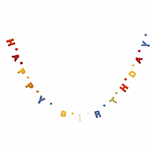 Glaciart One Happy Birthday Garland - Natural Handmade Wool Letters & Balls - Birthday Party Decorations & Party Supplies - Ready-to-Hang Art - 6Ft, Rainbow-Colored