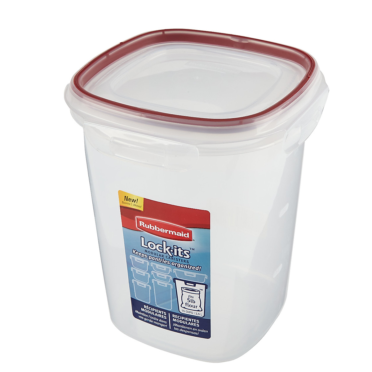 Rubbermaid Lock-Its Food Storage Canister with Easy Find Lid, 15 Cup, Racer Red
