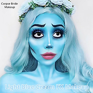 Go Ho Cream-Blendable Light Blue Face Paint Stick (1.06 Oz),Full-coverage Pale Blue Face Body Paint Stick for Halloween Cosplay SFX Corpse Bride Sally Makeup,Waterproof Blue Eye Black Stick
