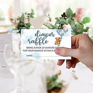 Diaper Raffle for Shower, Blue Balloon Bear Cards, 1 Sign & 50 Guess Cards Kit, Party Favors, Decorations, for Shower Reveal Gender Game to Bring a Pack of Diapers - DIAPER-b007