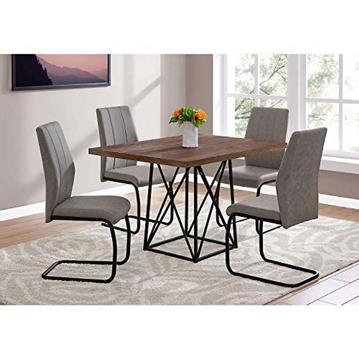 Monarch Specialties Dining Table Metal, 36" x 48", Brown Reclaimed Wood-Look/Black Base