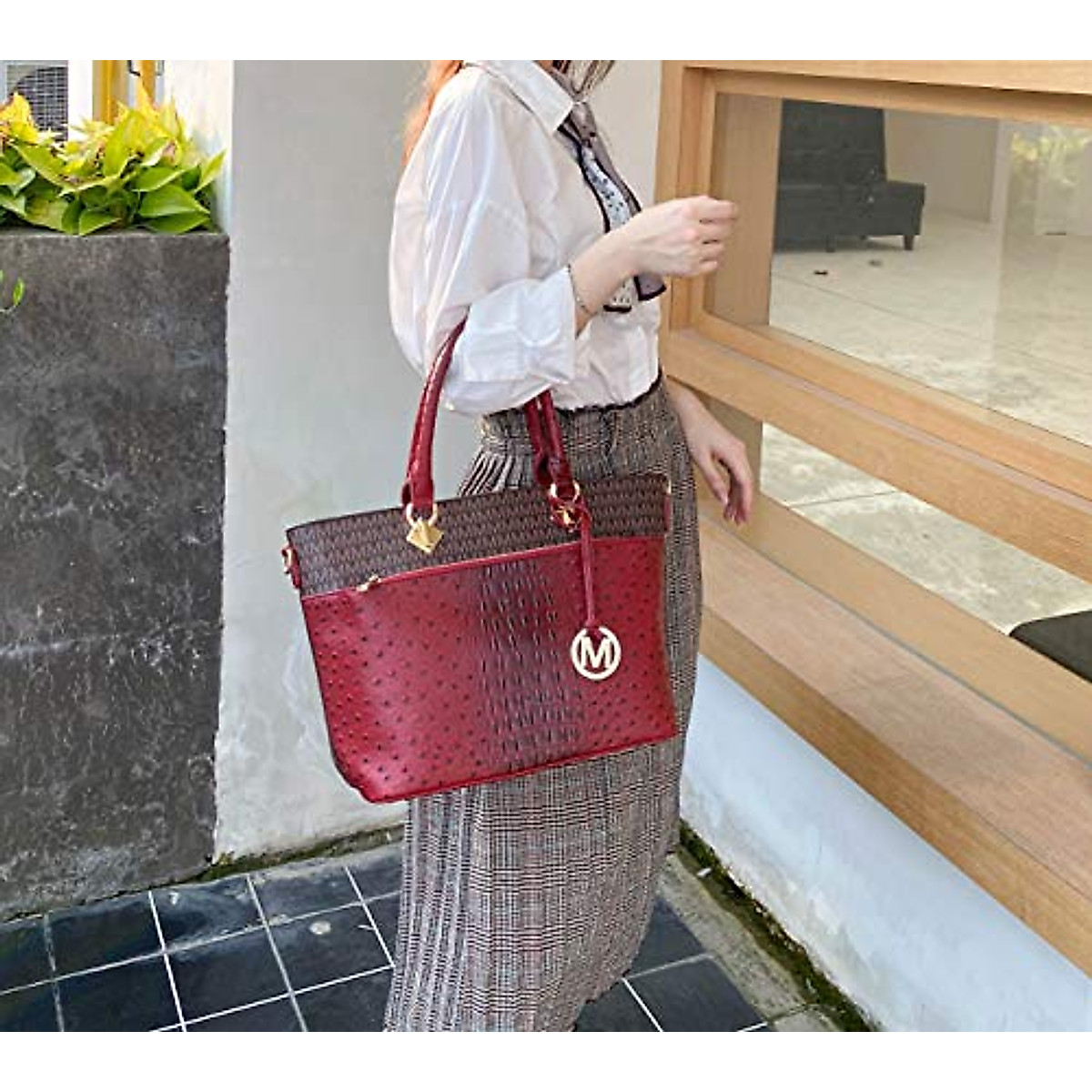 MKF Crossbody Shoulder Bag for Women – PU Leather Top Handle Pocketbook – Roomy Tote Satchel Handbag Purse M Charm Black