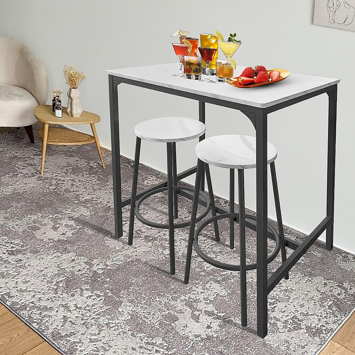 AT-VALY 3-Piece Bar Table Set with 2 Stools,Dining Room Table Set,Small Spaces (Black)