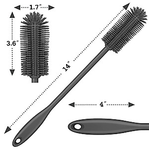 Purtribe Silicone Bottle Brush, Water Bottle Cleaner Brush with Long Handle, Perfect for Cleaning Narrow Neck Containers, Vacuum Sports Bottle, Tumblers, Flask, Glassware (1 Pack, Charcoal)