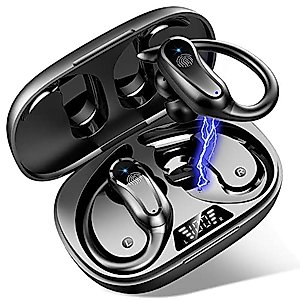 Wireless Earbud Rulefiss Bluetooth 5.3 Headphones with Dual LED Digital Display 42Hrs Playtime, IP7 Super Waterproof Running Headphones with Earhooks Stereo Sound Wireless Earphones with Mic[2022 New]