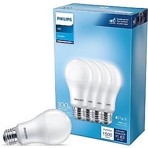 PHILIPS LED Basic Frosted A19 Non-Dimmable, Eye Comfort Technology, 450 Lumen, Daylight(5000), 5.5W=40W, E26 Base, 4PK