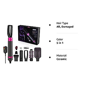 5 in 1 Hair Dryer Brush, Hot Air Brush & Volumizer Styler Set with Interchangeable Brush Head, Negative Ionic Blow Dryer, Electric Hair Curler Straightener Brush, Girlfriend Gifts