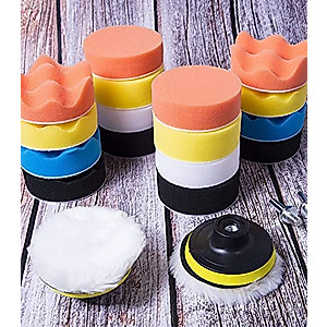 Meraviglie Stella Car Polishing Pads Kit 31 Pcs 3 Inch Foam Buffing Pad with Drill Suction Cups Attachment for Auto Polisher Waxing Sealing Glaze Automotive Care Clear Tools Accessories