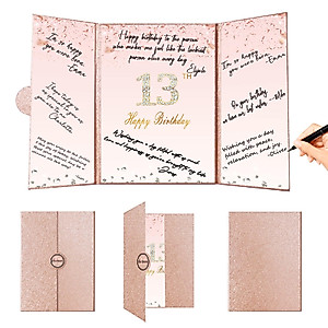 Crenics Rose Gold 13th Birthday Decorations, Creative 13th Birthday Guest Book Alternative, Large 13th Birthday Signature Book 12" x 18", Great 13 Years Old Birthday Gifts for Girls