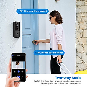 ALPHAPEACH Smart Video Doorbell Camera Wireless with Included Chime, AI Human Detection, Cloud Storage, Night Vision, 2-Way Audio, Battery Powered, 2.4G WiFi, Indoor Outdoor Surveillance