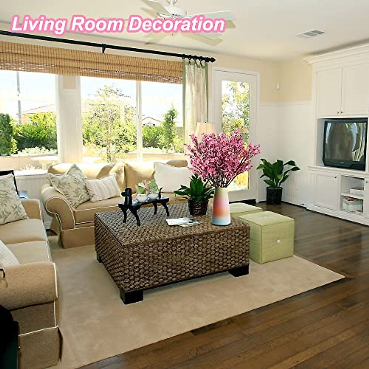 EOOLEOW Artificial Flowers Cherry Blossom Decor - 8 Pcs 19.7 Inch Fake Silk Flowers (Not Include Vase), Faux Flowers Bouquet for Home Decor Indoor (Pink)