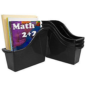 Storex Small Book Bin, 11.75 x 4.5 x 8.5 Inches, Black, Case of 12 (70123E12C)