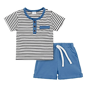 Weixinbuy Toddler Boy Summer Clothes Baby Striped T-Shirt Tops+Solid Shorts 2PCS Outfits Set