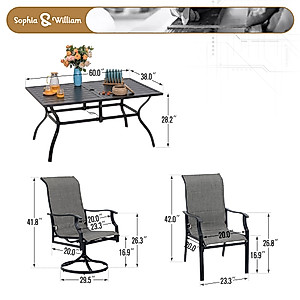 Sophia & William Patio Dining Set 7 Pieces Patio Table and Chairs for 6 Padded Quick Dry Textilene High Back Outdoor Dining Set Support 350lbs for Outdoor Lawn Garden Backyard