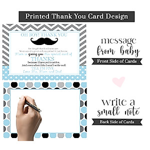 15 Mustache Thank You Cards with Grey Envelopes - Stationery for Boys Baby Shower - Dapper Chevron Stripes