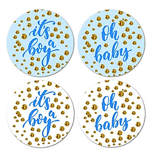 40 Blue Oh Baby It’s a Boy Stickers, 2 Inch Big Round Glossy Labels, Baby Shower, Great for Party Favors, Tags, Games and Supplies. Made in USA