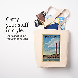 Lantern Press Long Beach Island, New Jersey, Barnegat Lighthouse, Lithograph (100% Cotton Canvas Reusable Tote Bag)
