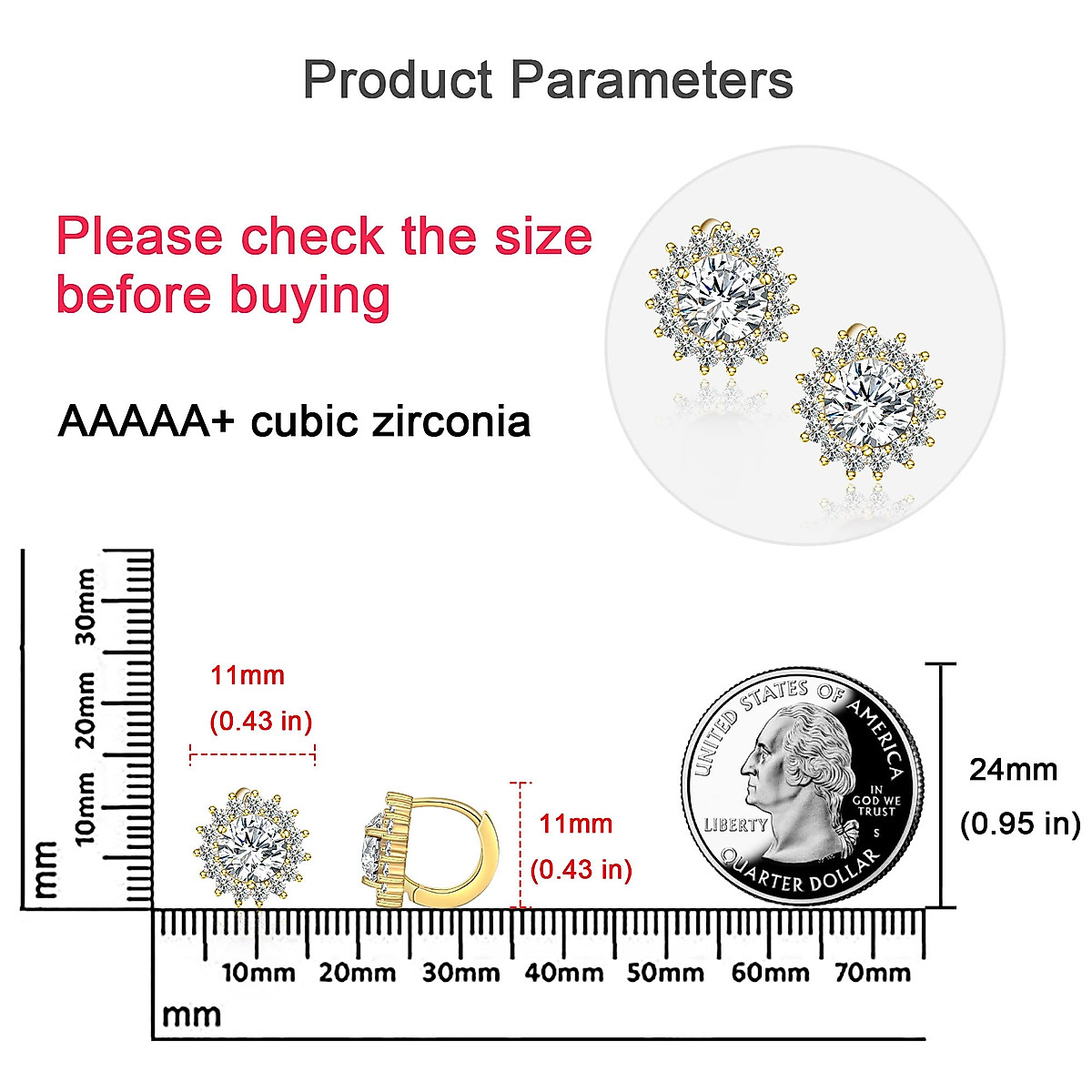 NEOSHOW Gold Huggie Hoop Earrings for Women Cubic Zirconia Small Hoop Earrings 14K Gold Plated Sterling Silver Post Tiny Cartilage Hoop Earrings for Women (Clear)